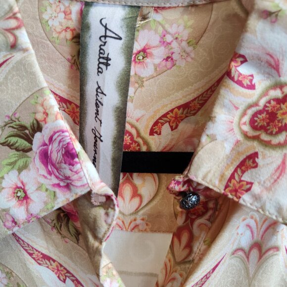 Aratta | Tops | Aratta Pink Floral Silk Feel Blouse | Poshmark